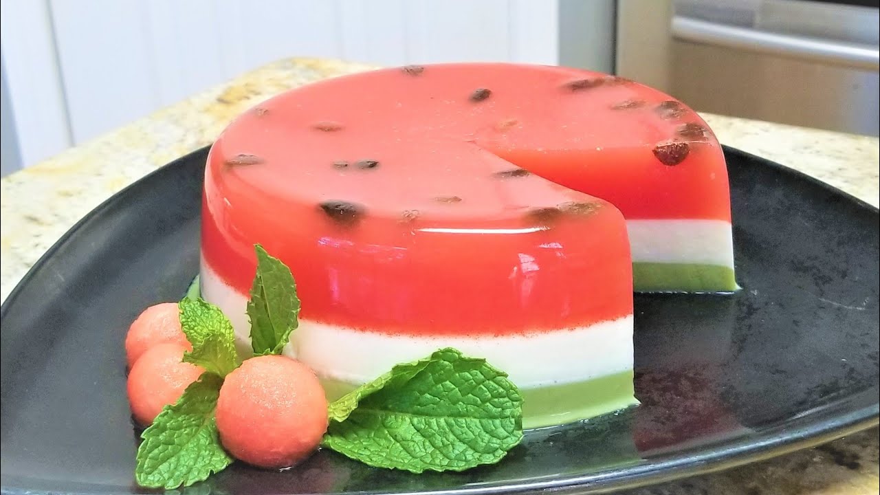 How to Make Minty Watermelon Jelly Cake | Agar Agar Watermelon Jello ...