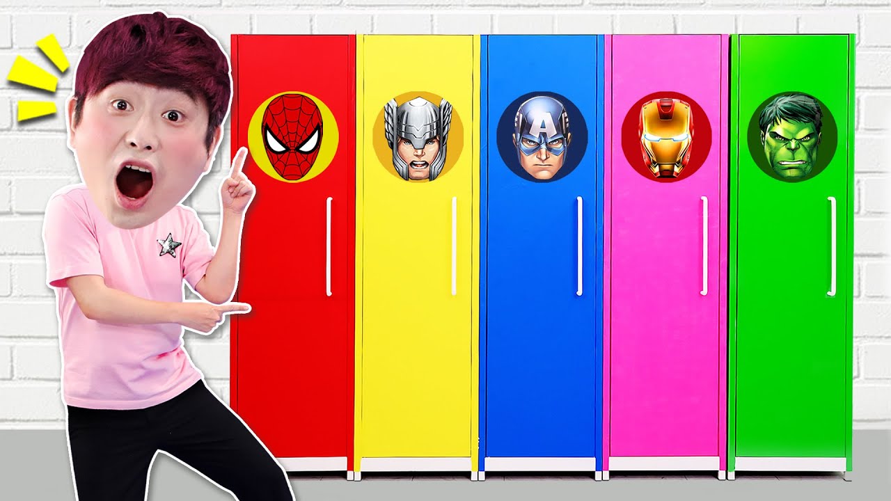 SuperHeroes and Magic locker!! 마법캐비닛을 열면 슈퍼히어로로 변신해요! - YouTube