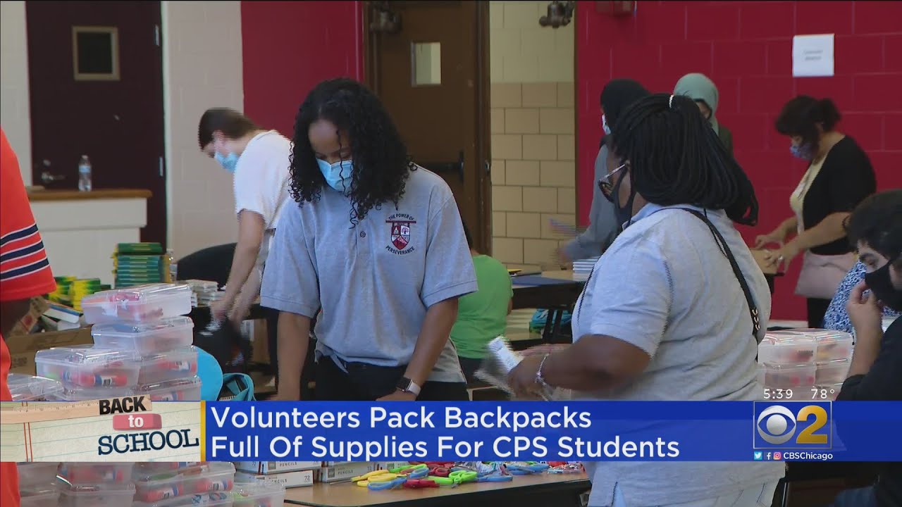 Volunteers Pack Backpacks Full Of Supplies For CPS Students - YouTube