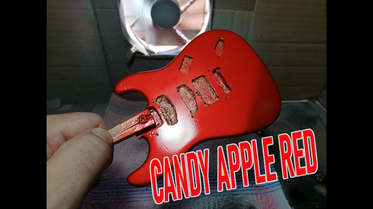 Painting CANDY APPLE RED on a miniature strat body with AIRBRUSH # ...