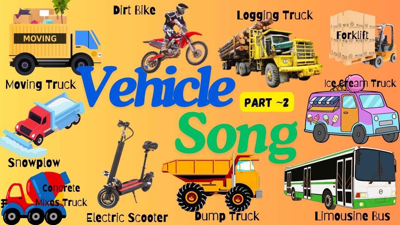 Fun Vehicle Song for Kids! part 2 🚒 Learn 100 Vehicles with Catchy ...