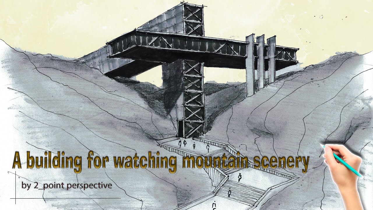 How to Drawing a Mountain Retreat :A building for watching mountain ...