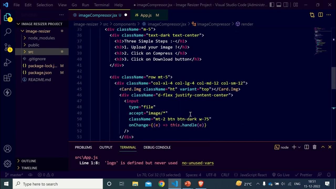 3. Developing the main logic | Image Resizer Web Project | React JS Project Tutorial | #project ...