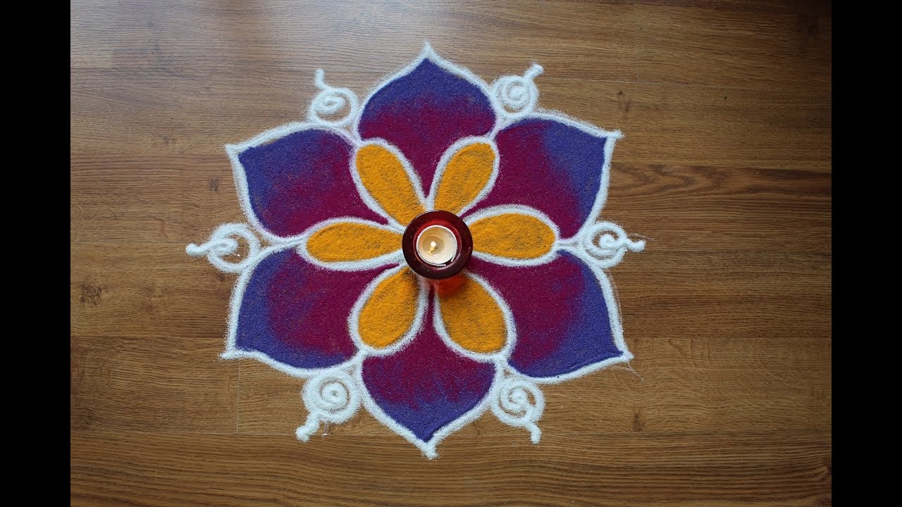 Small and quick free hand flower rangoli designs with colours by Shital ...