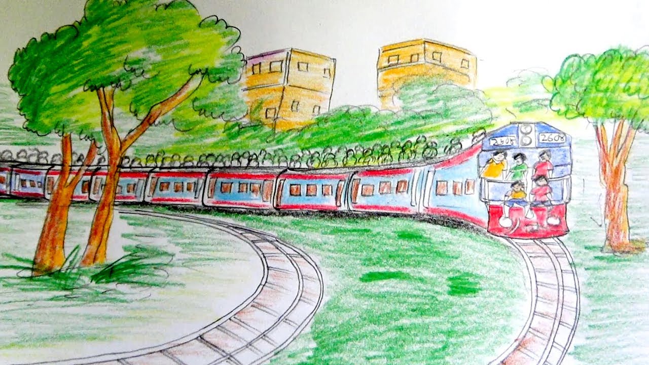 How to draw a over crowded Train video step by step /ট্রেনের ছবি অঙ্কন ...