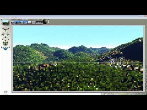 Bryce 7.1 Pro Advanced - rendering trees on a terrain - by David Brinnen.