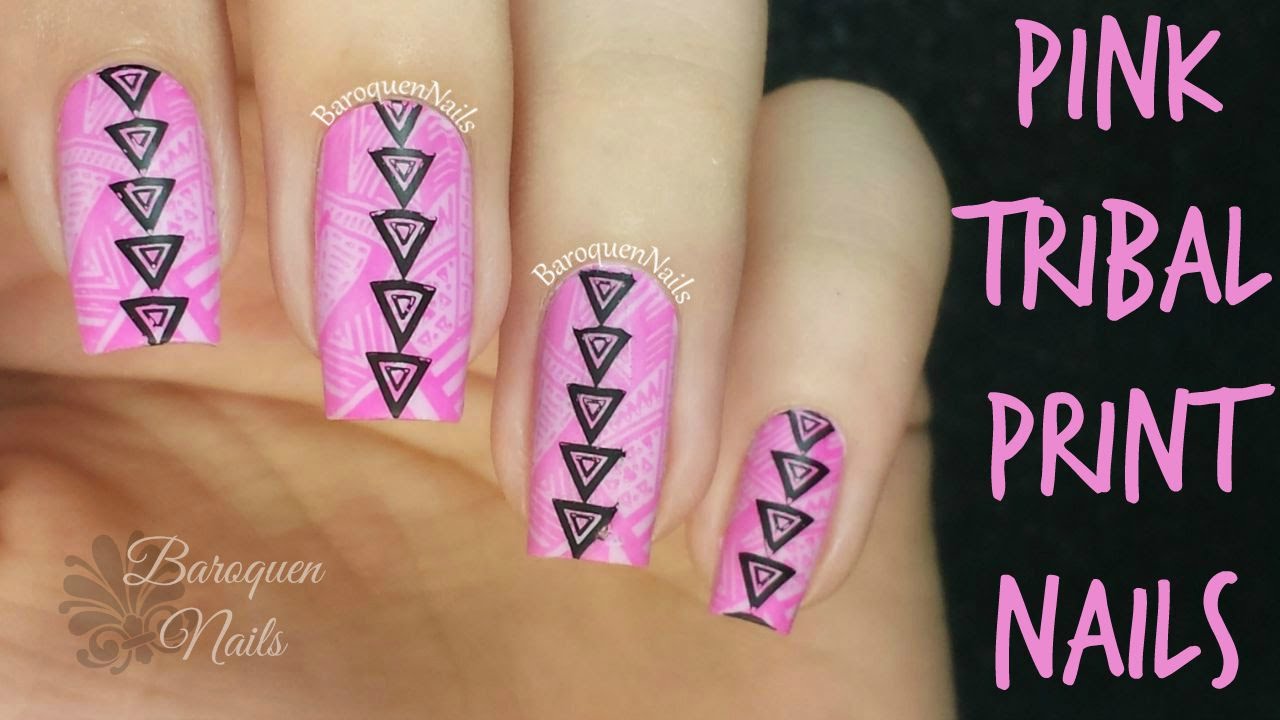 NAIL ART TUTORIAL: Easy Pink Geometric Tribal Nails | Stamping Nail Art ...