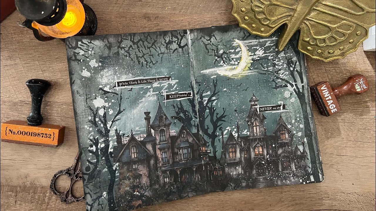 SPOOKY Quiet Mix Media NO TALKING CALMING Art Journaling - YouTube
