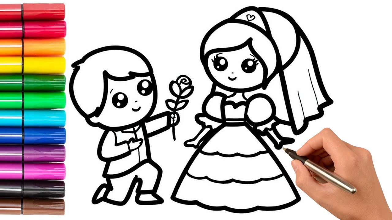 So Cute Bride and Groom Drawing, Coloring, Painting for Kids and ...