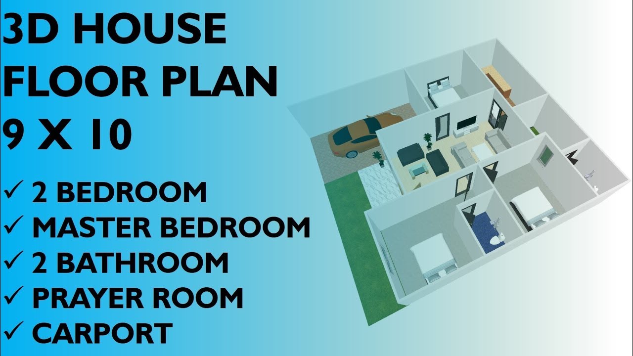 9 x 10 Modern Minimalist Home with 3 Bedroom | 3D House Floor Plan ...