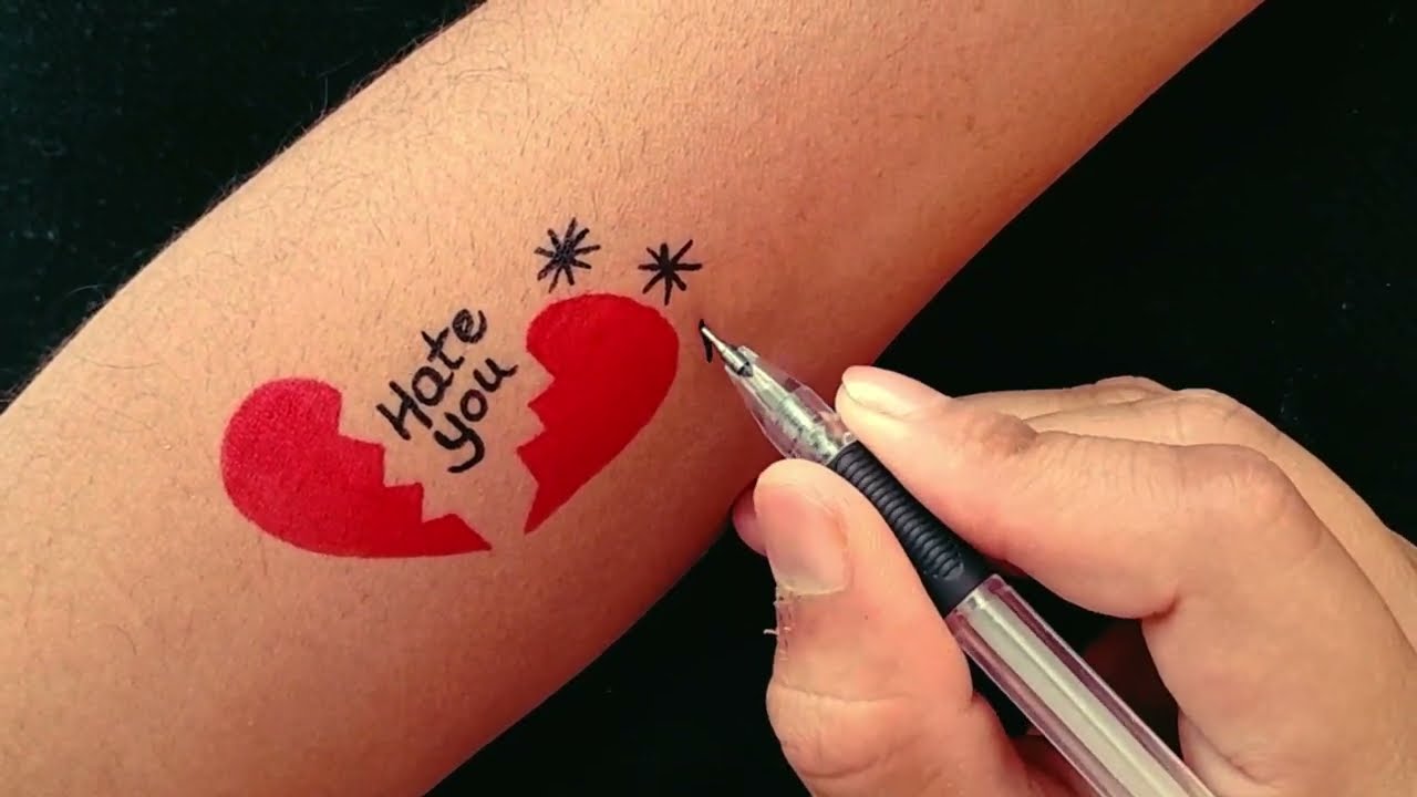 how to make cut tattoo on hand / how to make heart broken tattoo # ...
