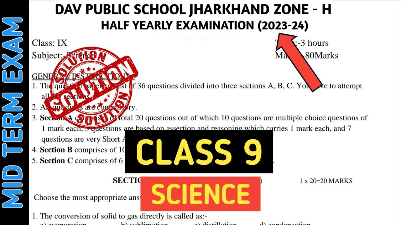 Dav class 9 science question paper of science of mid term/half yearly ...
