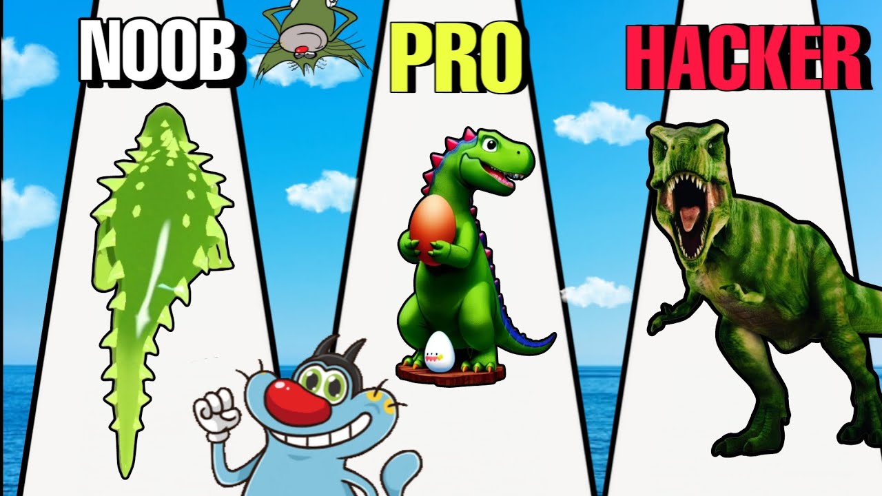 noob vs Pro vs Hacker dinosaur evolution game oggy and jack - YouTube