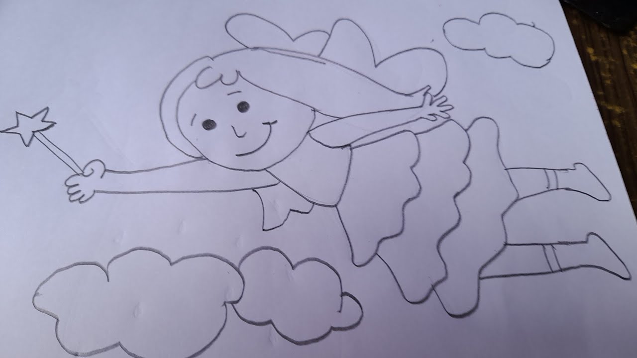 How to draw cute angel flying in the sky easy - YouTube