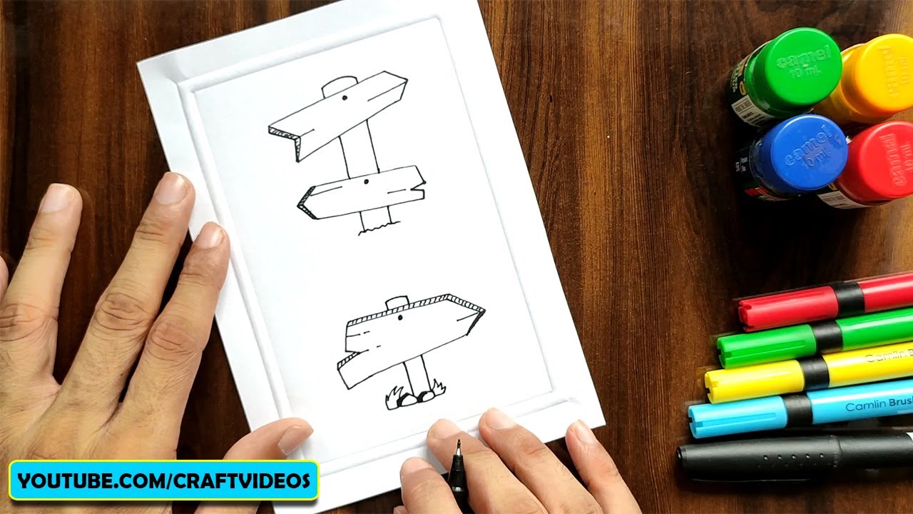 WOOD BANNER DRAWING EASY | WOODEN SIGN BOARD DRAWING - YouTube