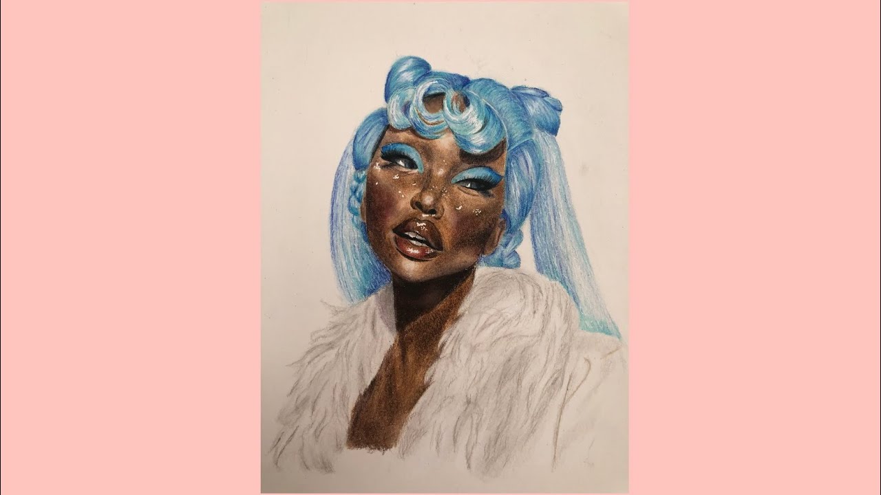 girl with blue hair | drawing different textures - YouTube
