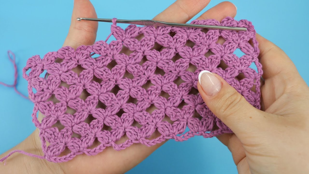 The diagonal leaf grid stitch, crochet pattern 🍀 Диагональная сетка из ...