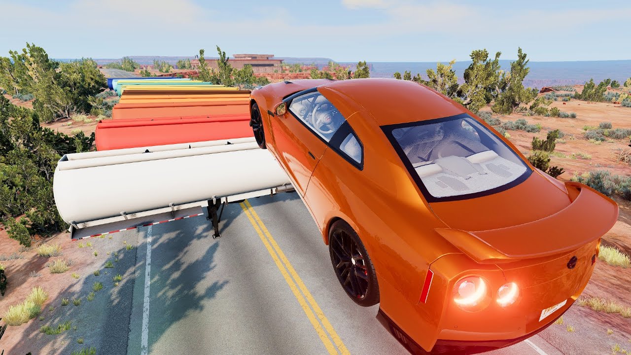 Cars vs Colorful Tanker Trailer - BeamNG.drive - YouTube