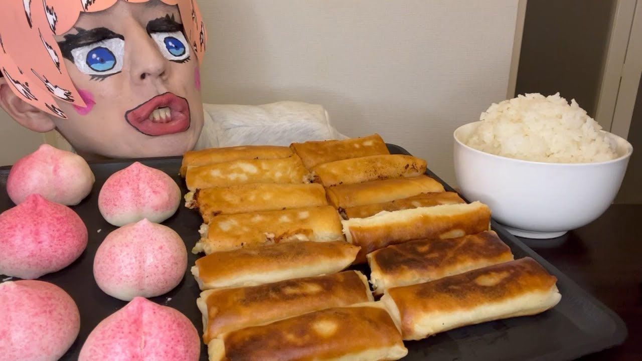 【ASMR】春巻きと桃饅頭 Spring roll & peach manju【Eating Sound】 - YouTube