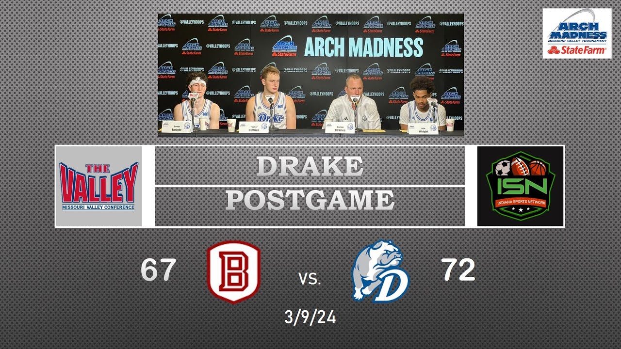 Drake PostGame Coach DeVries, #4Connor Enright,#12Tucker DeVries, #10 ...
