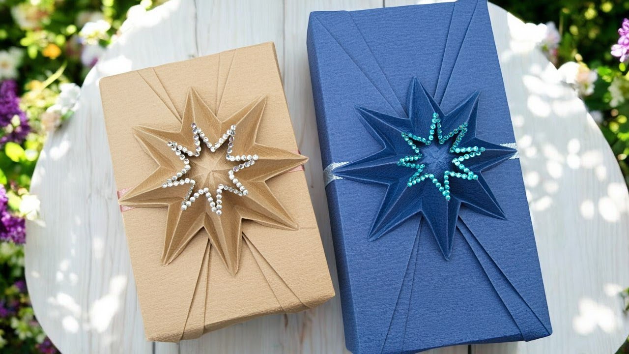 Gift Wrapping | Gift Packing + Christmas Paper Star Flower 🌟- Paper ...