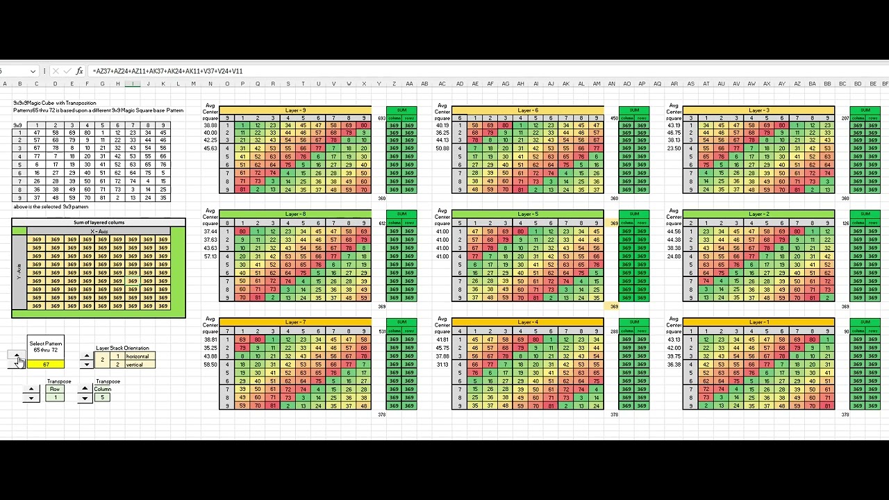 Another 9x9x9 magic cube all sums = 369 - 2 different 9x9 base patterns ...