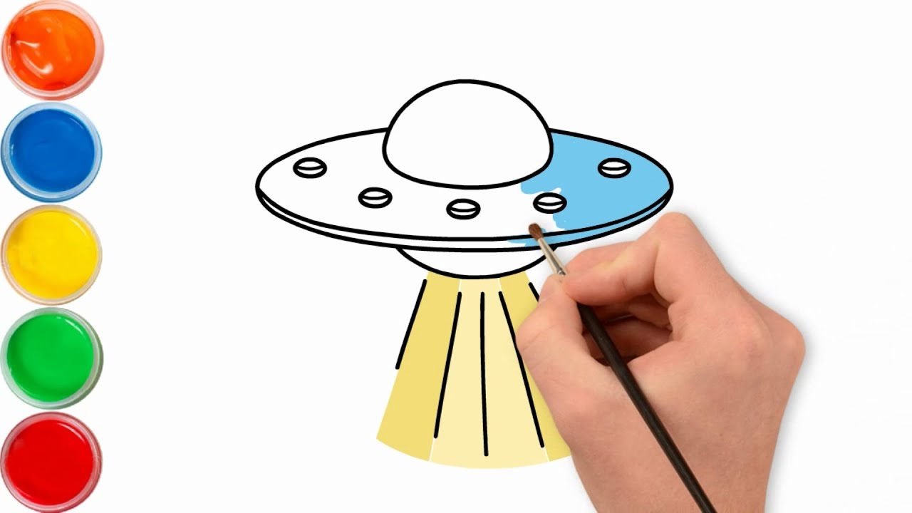 How to draw and color a UFO (a flying saucer) for kids EASY and STEP BY ...