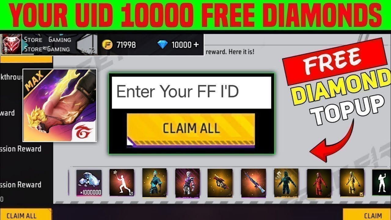 Claim 10,000 diamonds Enter UID Claim free diamonds free fire🔥 free ...