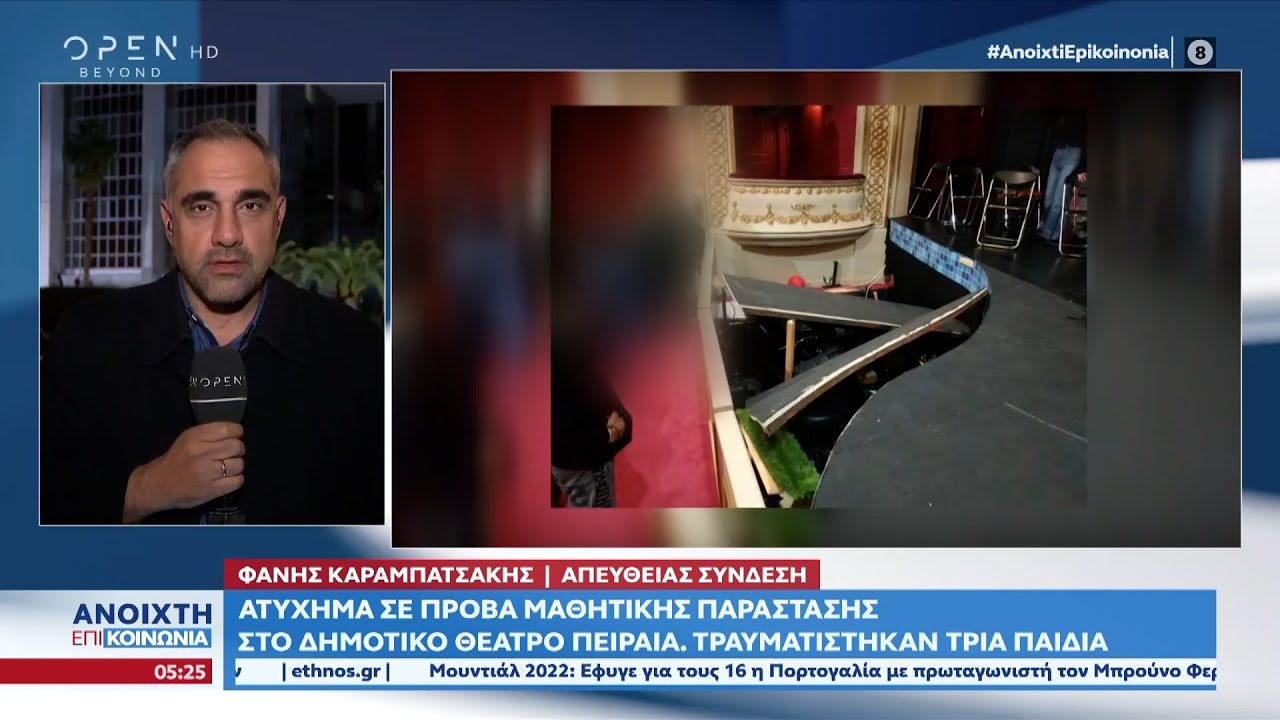 Δημοτικό θέατρο Πειραιά: Ατύχημα σε πρόβα μαθητικής παράστασης - YouTube