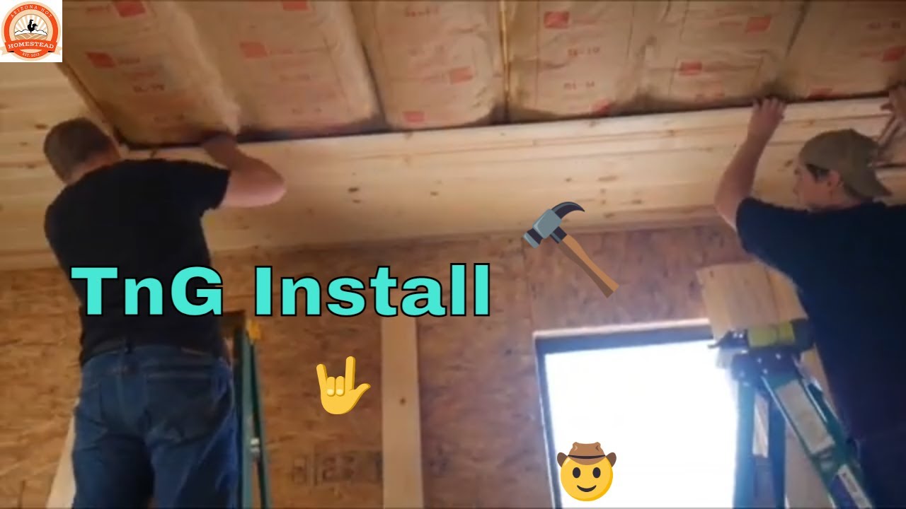 Installing Tongue and Groove Pine Planks on the Ceiling - YouTube