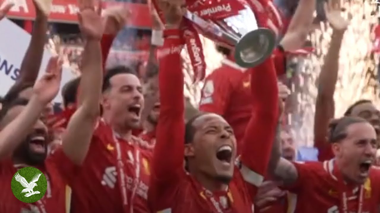 Liverpool lift Premier League trophy at Anfield - YouTube