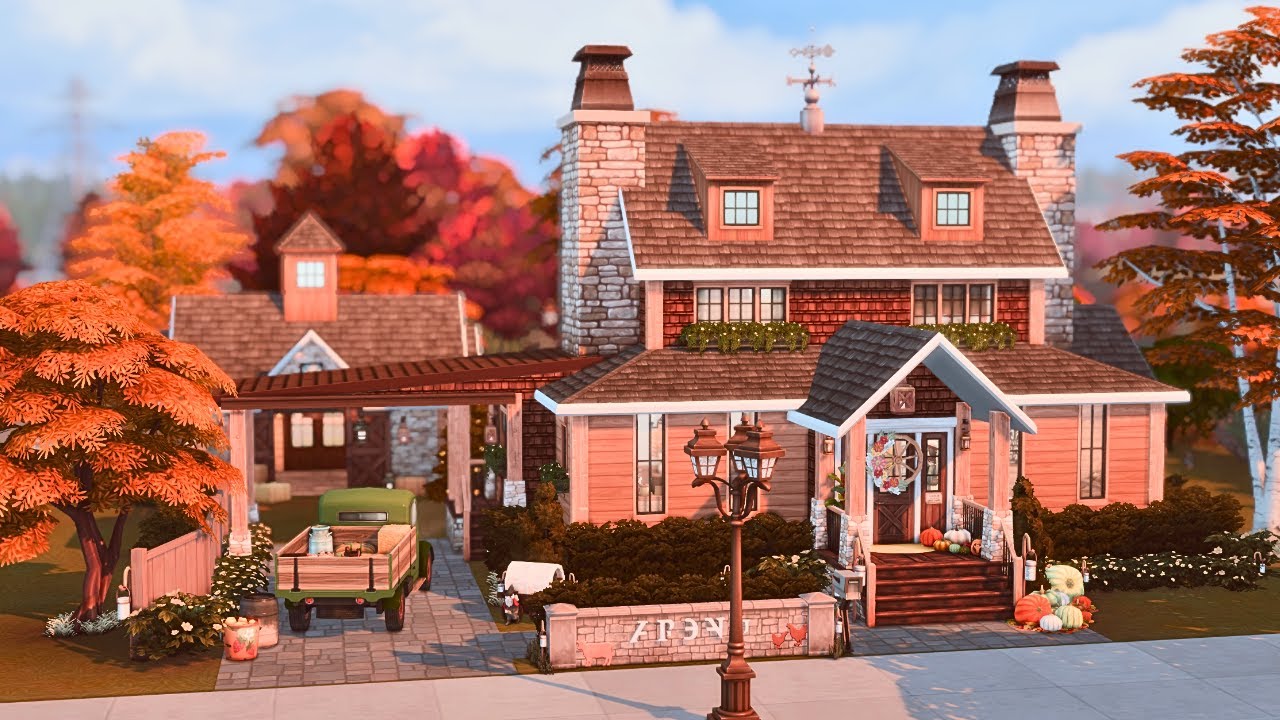 Fall-themed Family Farm🍂🎃|| The Sims 4 Speed Build || No CC - YouTube