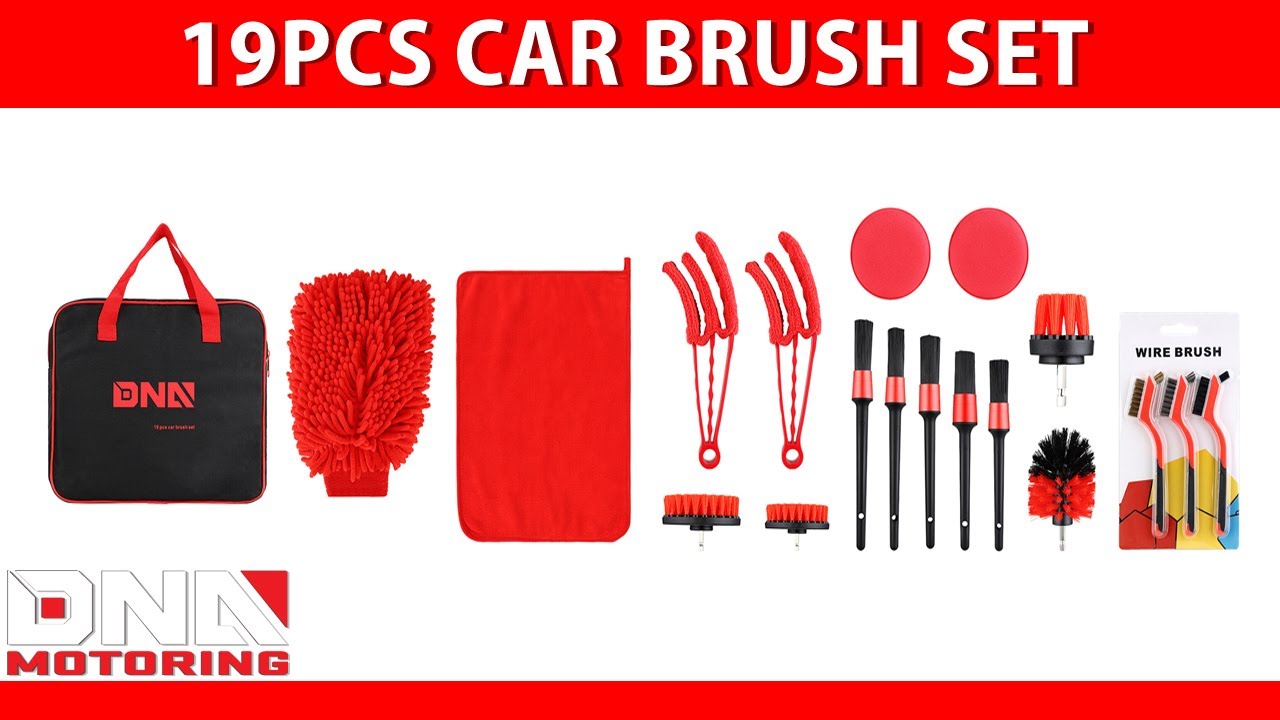 DNA Motoring - 19Pcs Car Detailing Brush Cleaning Tools Set - YouTube