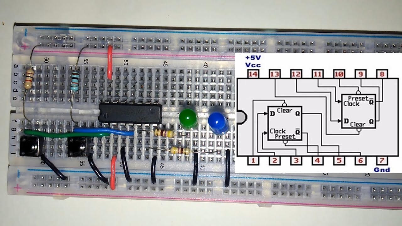 Flip flop 74LS74 configurado como SET y RESET, Clear y Preset, RS - YouTube