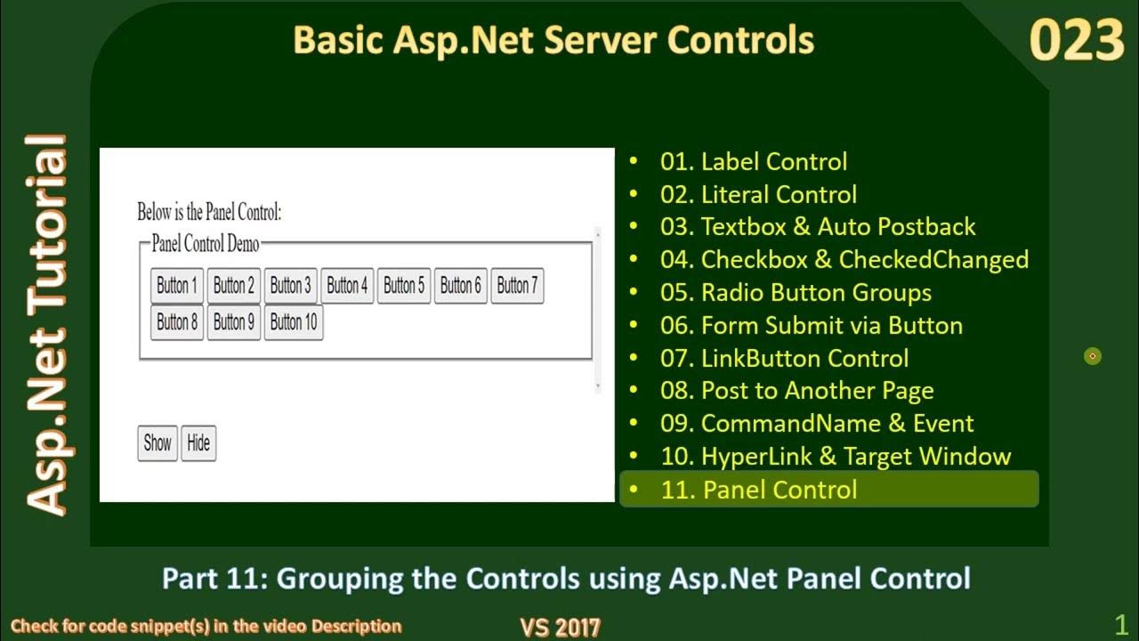 Basic Controls | Part 11 - Panel Control Example | Asp Net Tutorial #023 - YouTube