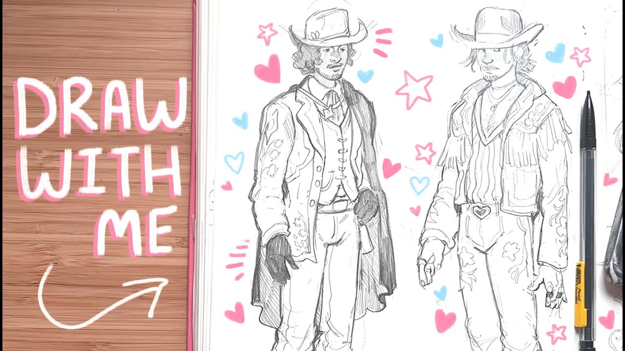 draw with me western fashion outfits for my cowboy characters! - YouTube