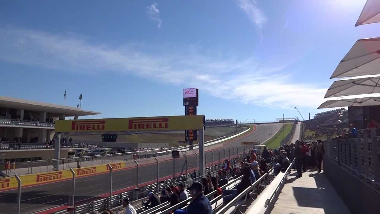 F1 2012 US GP Austin Texas FP3 Main Grandstand Turn 1 - YouTube