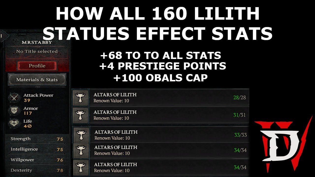 D4 | Stats For All 160 Lilith Statues [Diablo 4] - YouTube