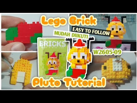 Pluto Dog Tutorial W2605-09 Lego Bricks How To Build Nano Block Cara memasang merakit easy - YouTube