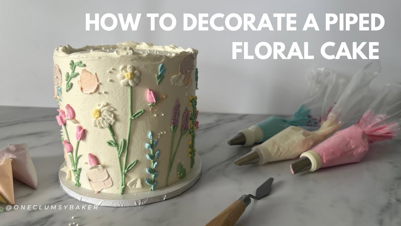 Piped Floral Cake Tutorial - YouTube