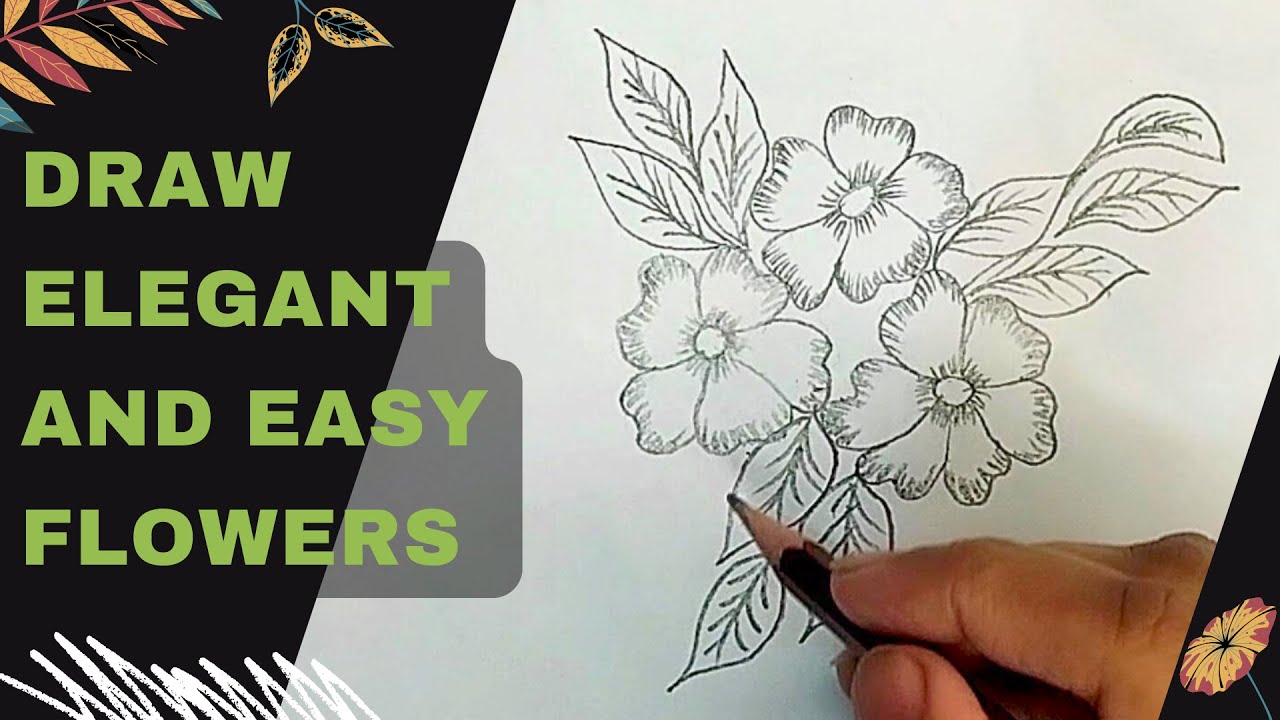 How to draw elegant and easy flowers with pencil V8 - YouTube