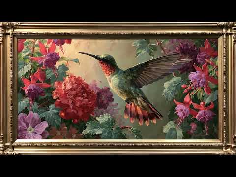 Hummingbird Oil Painting with Flowers | 4K Vintage Art Screensaver TV #BirdArt #FloralArt