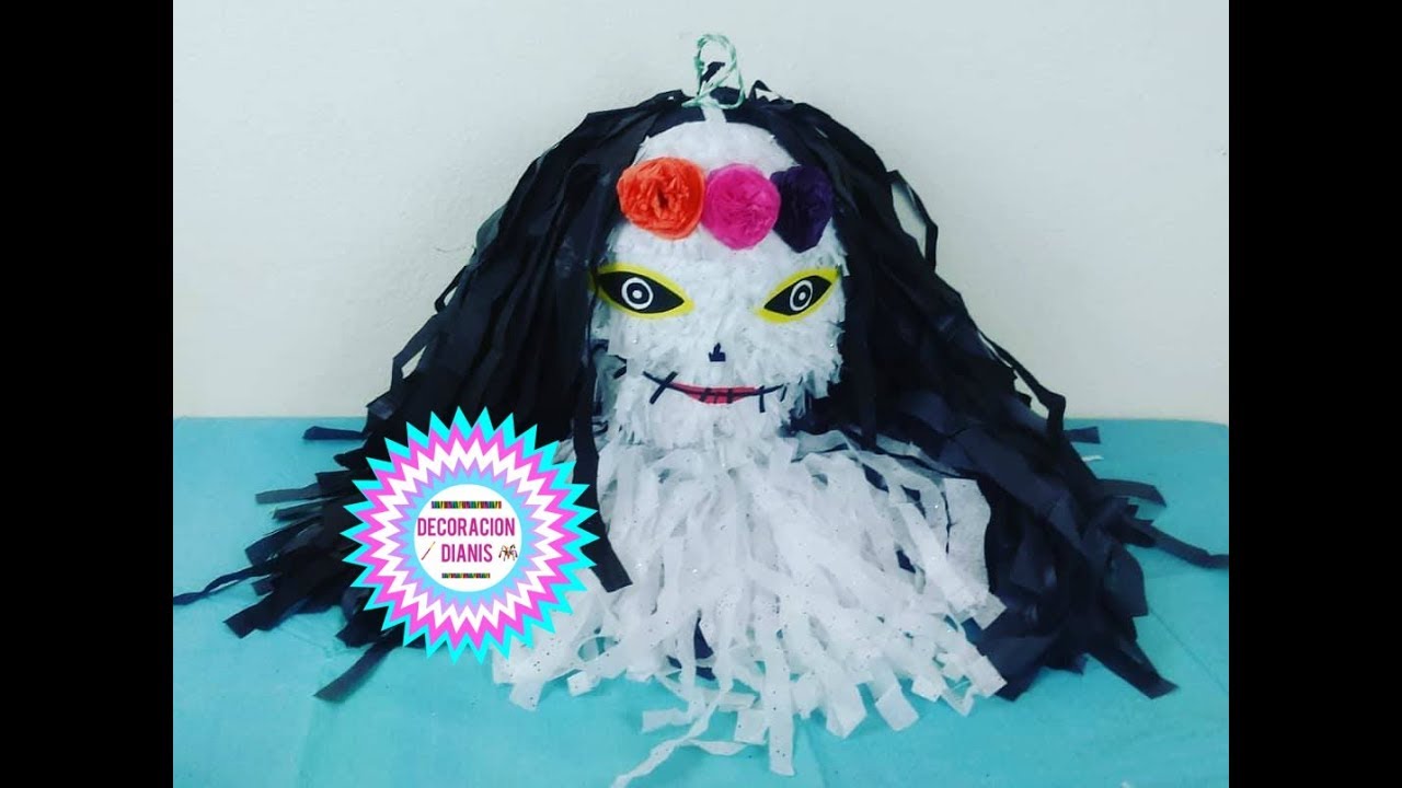 piñata cabeza catrina, colaborativo en halloween, decoracio dianis ...