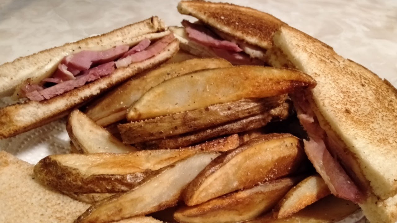 potato wedges and ham sandwich for my husband - YouTube