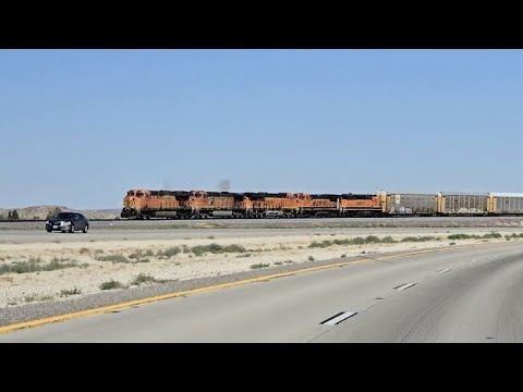 BNSF 5734 west leaving Barstow while we were eastbound on Hwy 58. - YouTube