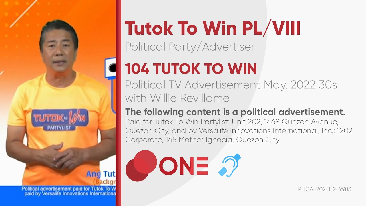 TUTOK TO WIN Partylist Political TV Ad May 2022 30s with Willie ...