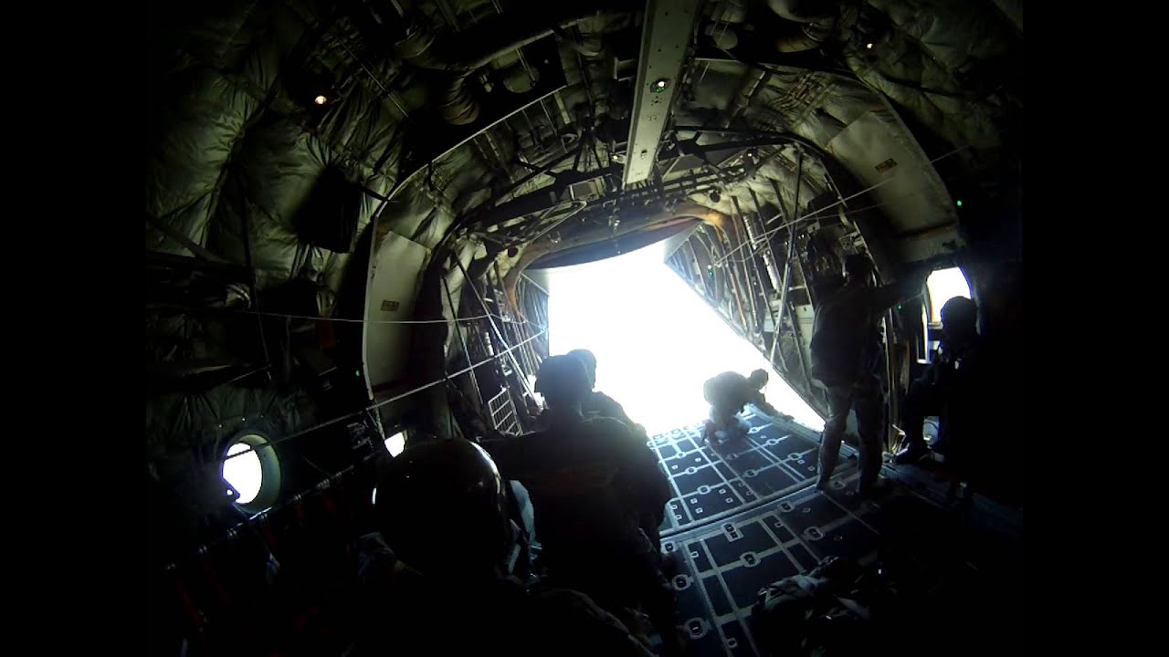 Static Line parachute jump out of a C-130. - YouTube