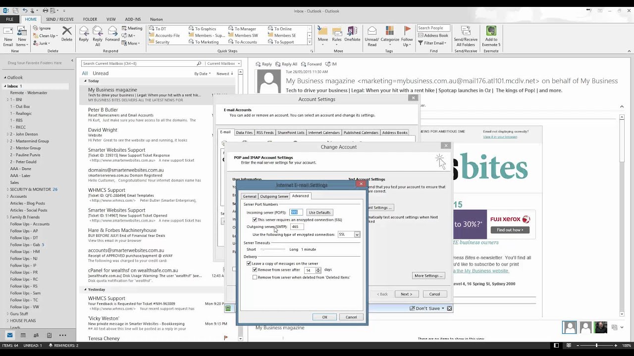 Setup Outlook Email using SSL Settings | Peter Butler | Call (08) 9439 ...