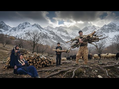 Gathering firewood in the cold mountains: Nomadic Documentary Life | Nomadic Survival in Cold Days❄️