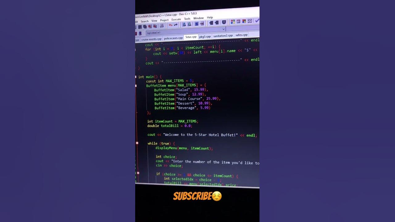 buffet items IDE dev c++ #devcpp - YouTube